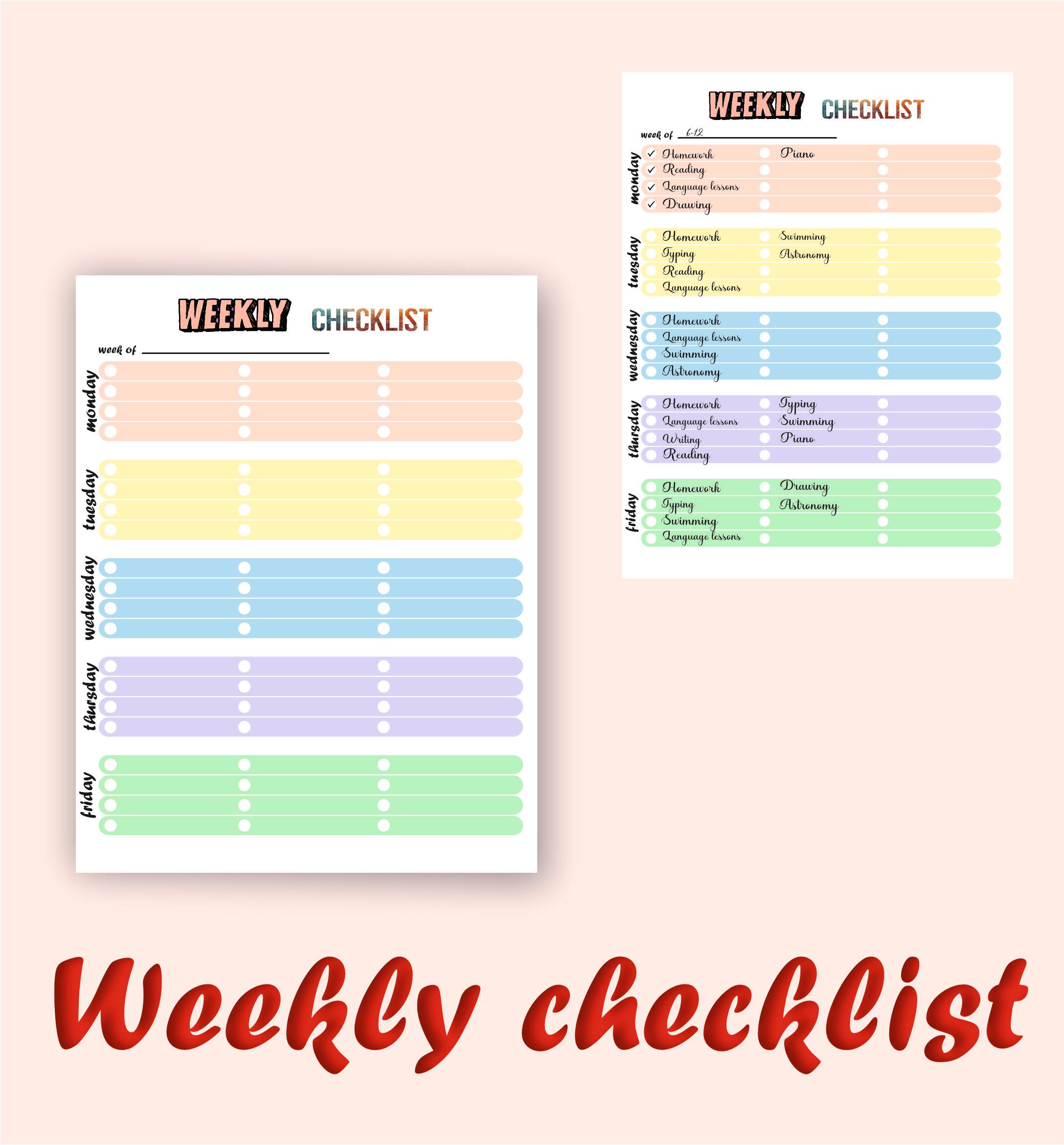Kids Weekly Planner Printable Editable PDF, Chore Chart for Kids ...
