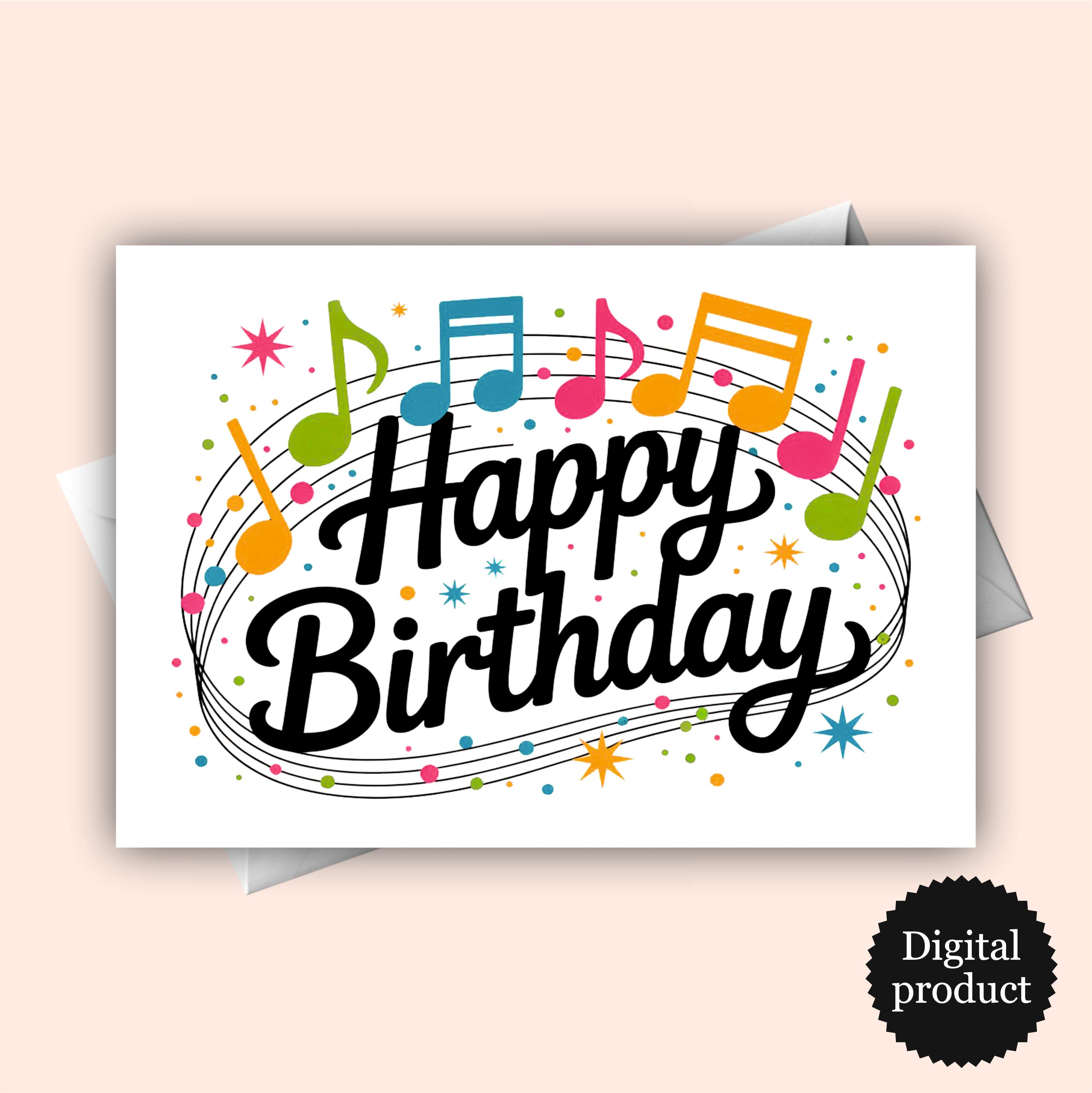 Musical Happy Birthday Card: Printable Music Notes Greeting (PDF ...