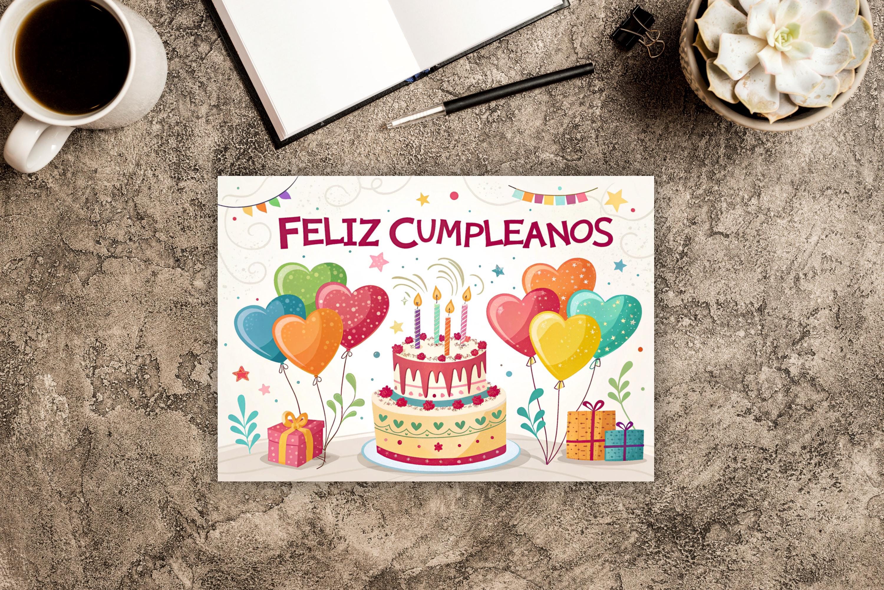 Colorful “feliz Cumpleaños” Birthday Card – Balloons & Cake – Printable ...
