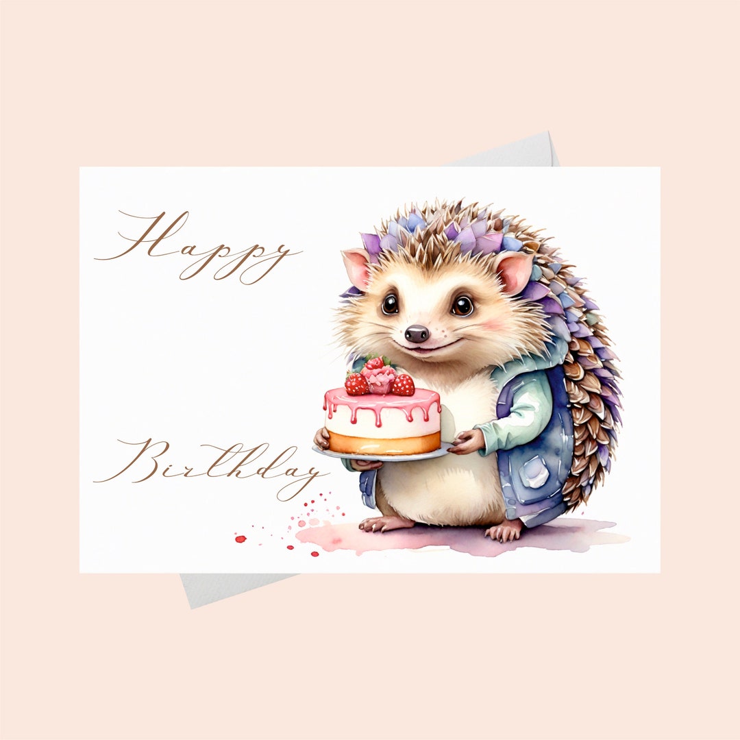 Happy Birthday Card - Happy Birthday Hedgehog With Flowers/printable ...