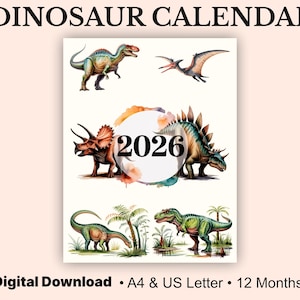 2026 Dinosaur Calendar Printable Horizontally in A4 and US Letter Size ...