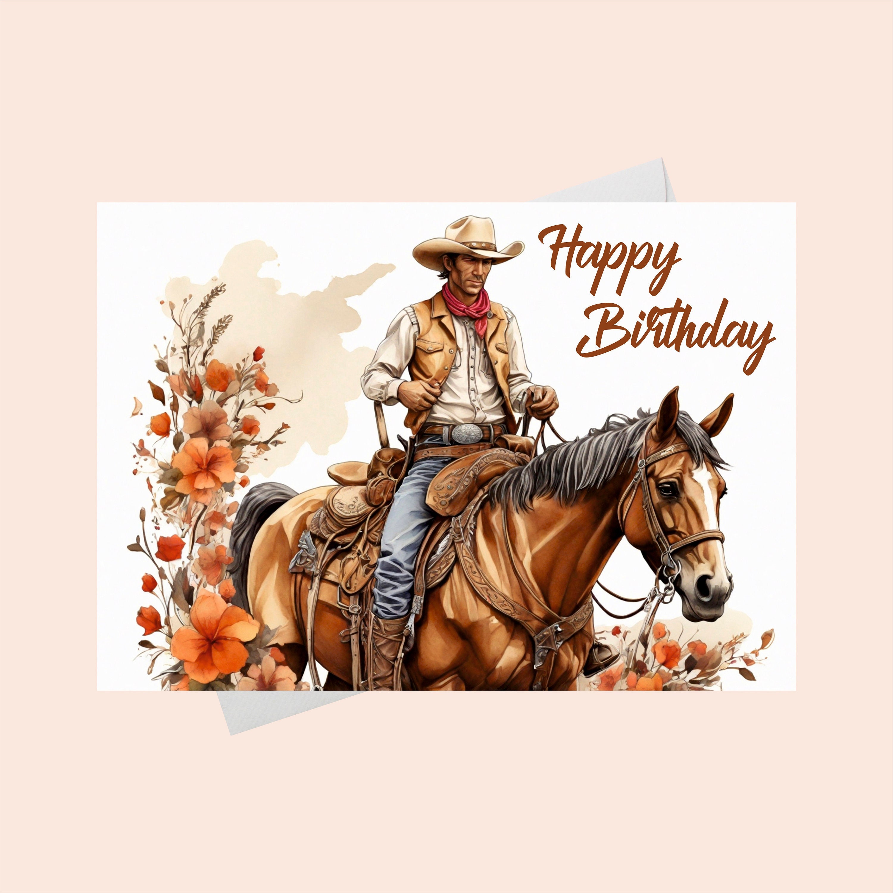 Cowboy Horse Birthday Card: Printable Western Design (PDF) - Etsy
