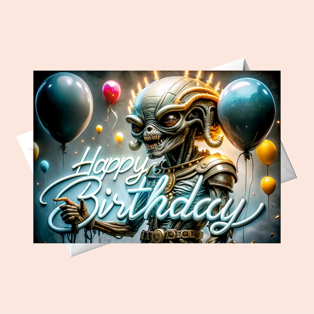 Alien With Water Balloons- Happy Birthday Card/digital Download ...