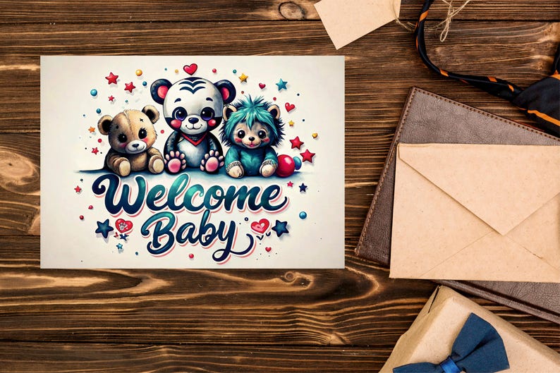 Funny Plush Toys Welcome Baby Digital Greeting Card - Cute Baby Welcome ...