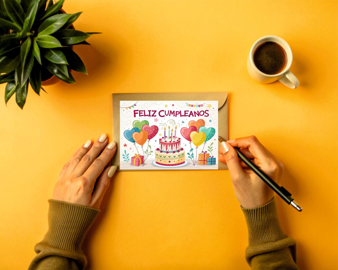 Colorful “feliz Cumpleaños” Birthday Card – Balloons & Cake – Printable ...