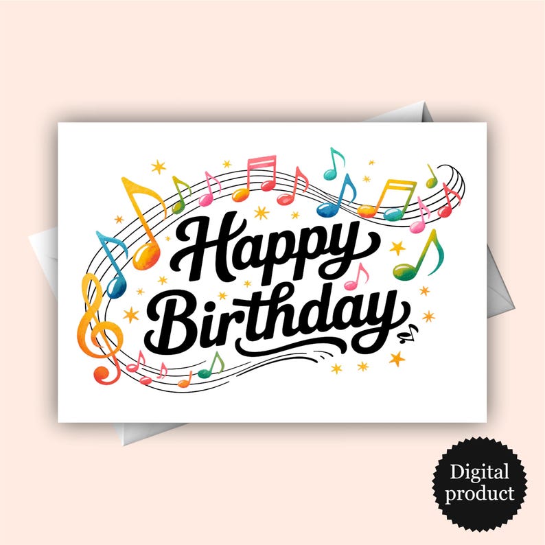 Musical Happy Birthday Card | Printable Birthday Greeting | Colorful ...