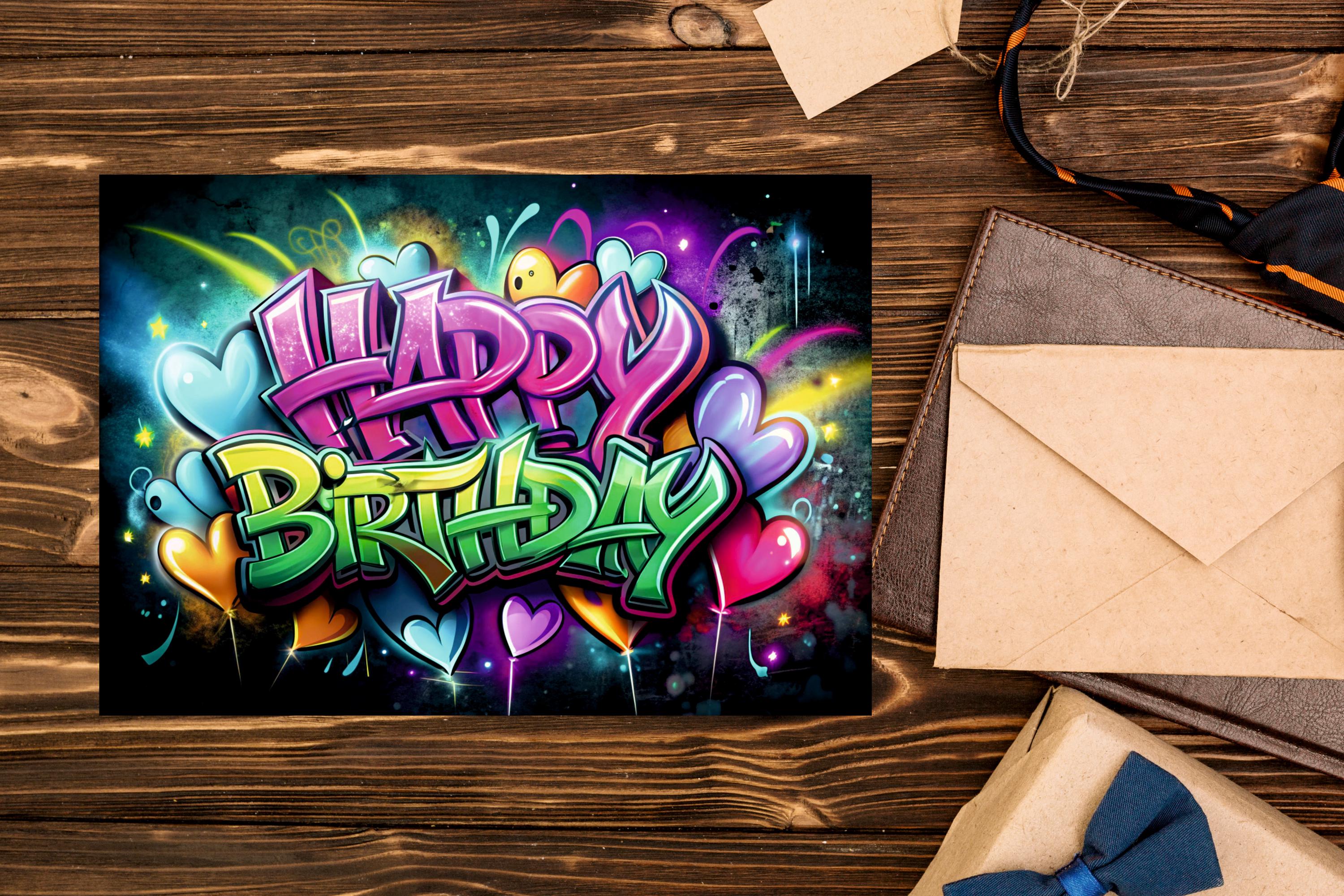 Graffiti Happy Birthday Hearts Digital Greeting Card – Unique and ...