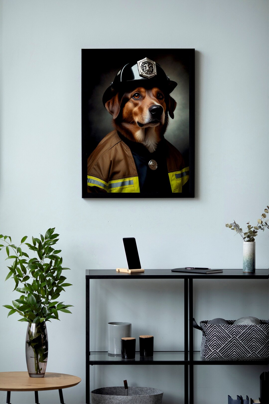 Dog Fireman Poster/funny Pet Poster/dog Portrait/dog Fireman. - Etsy