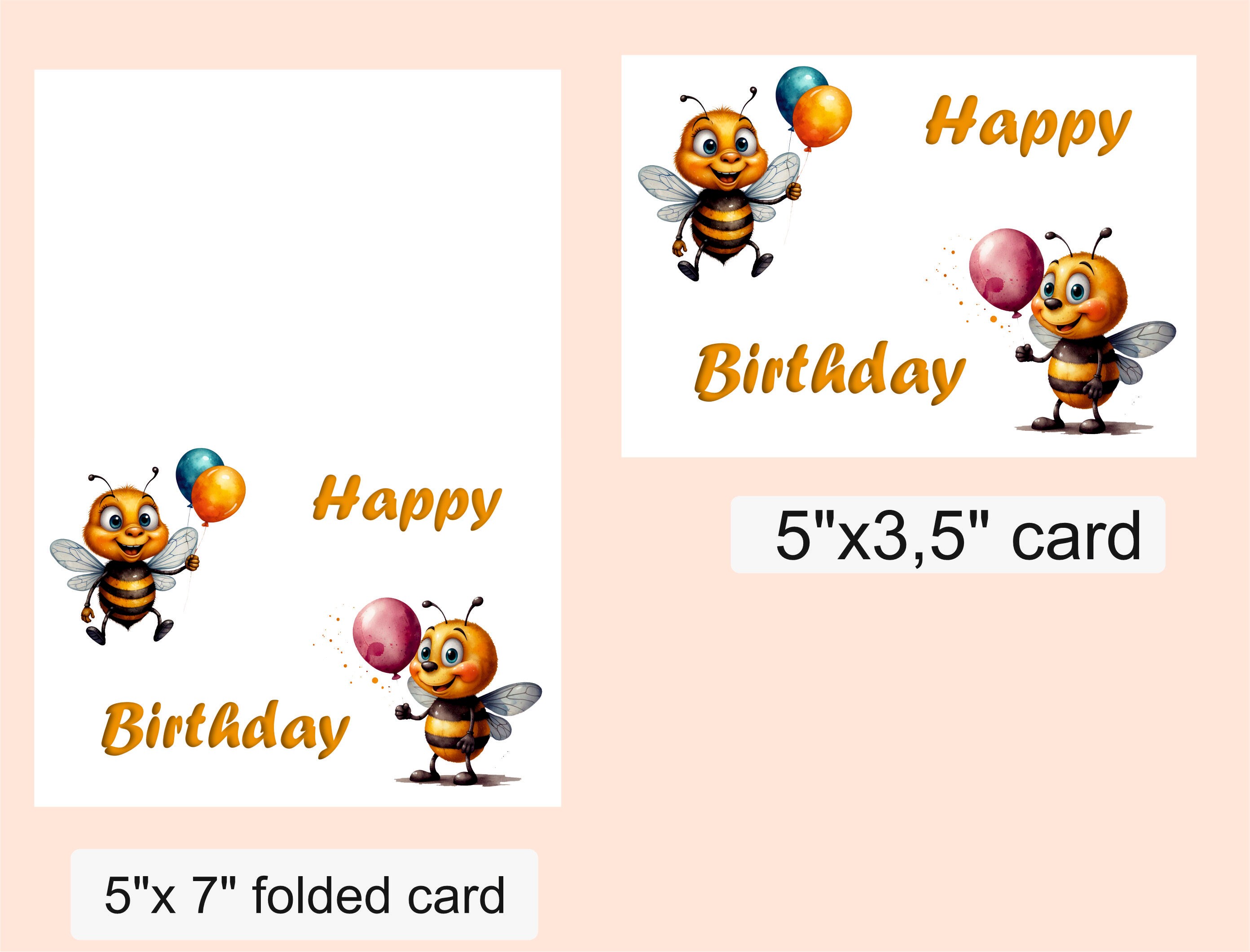 Kids Birthday Card With Funny Bees / Birthday Card With Colorful ...
