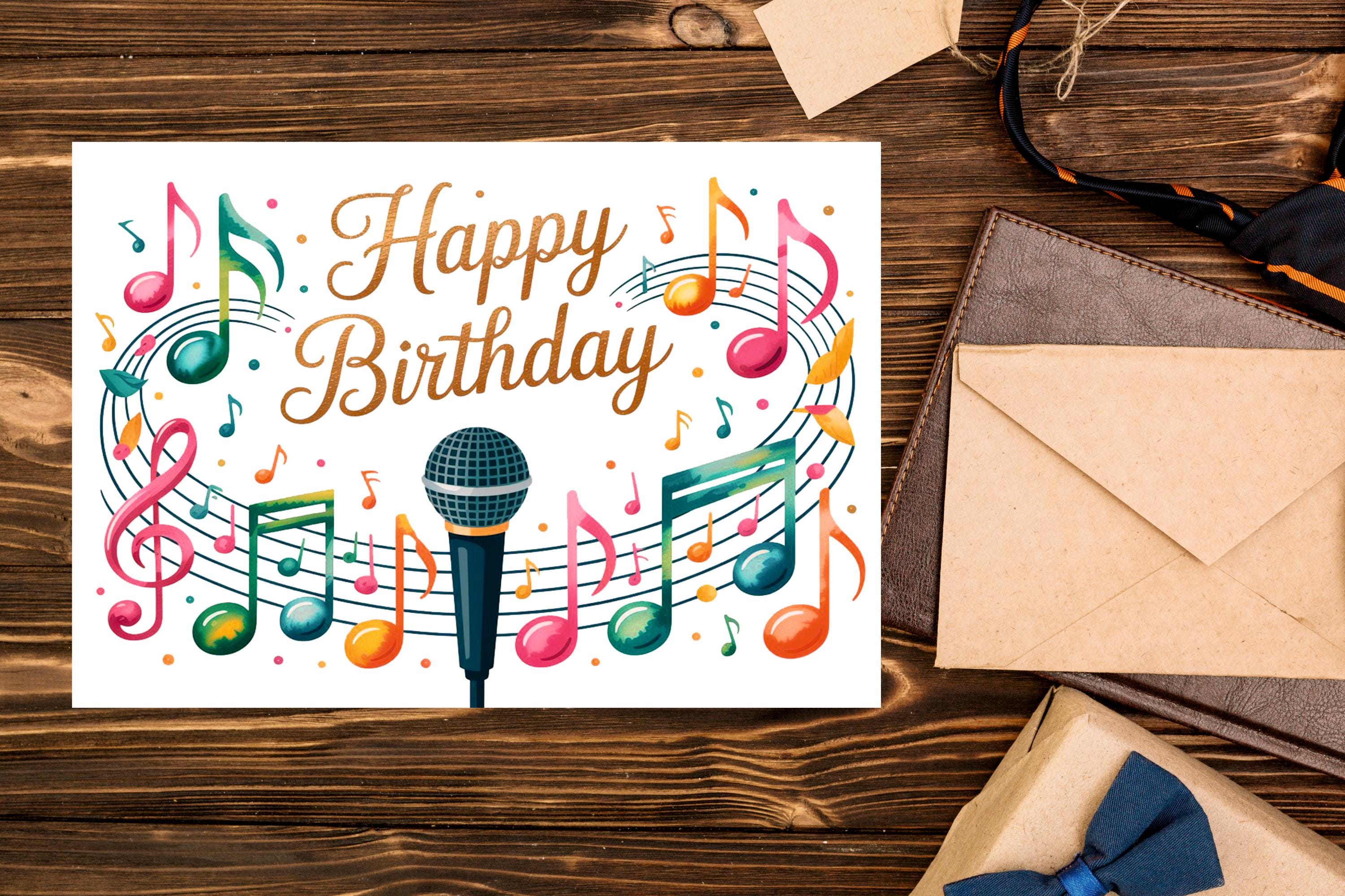 Music Theme Birthday Card: Vintage Microphone Design (digital Download ...