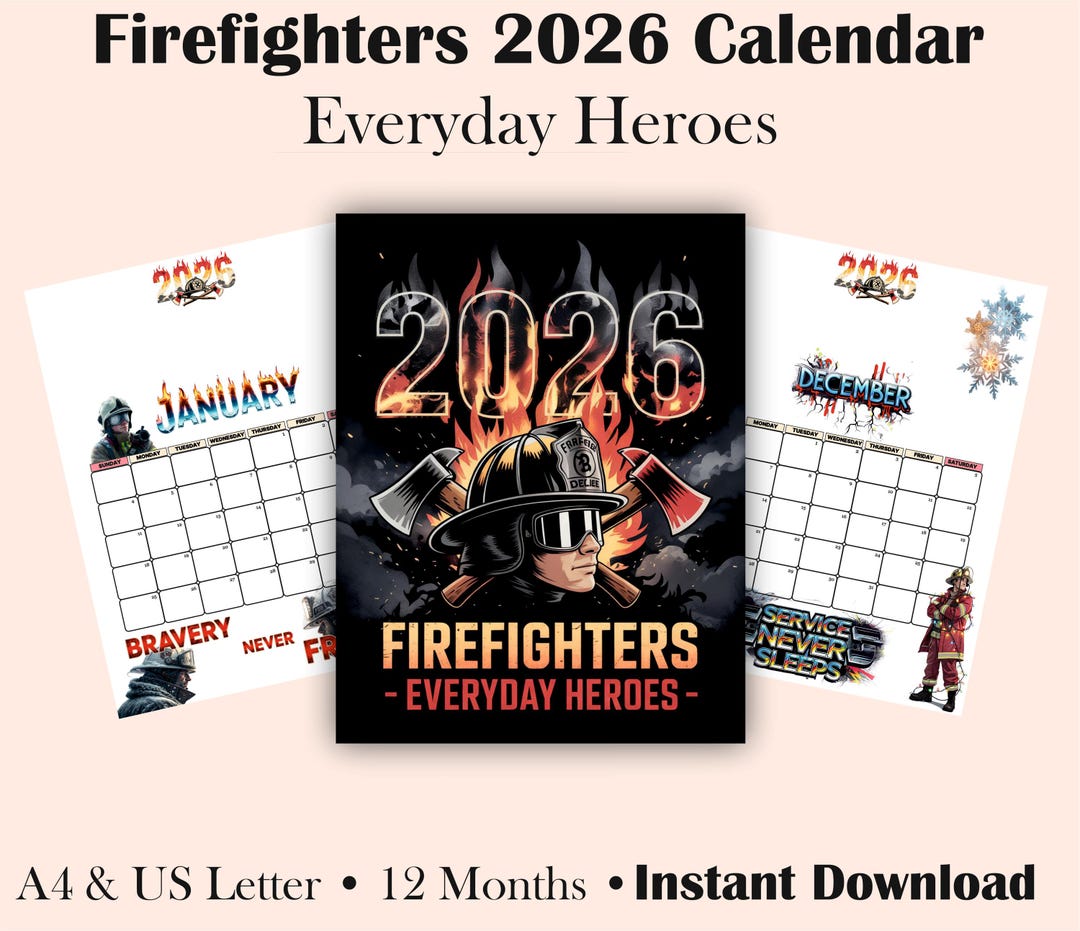 2026 Firefighter Calendar | Printable Firemen Wall Calendar A4 & US ...