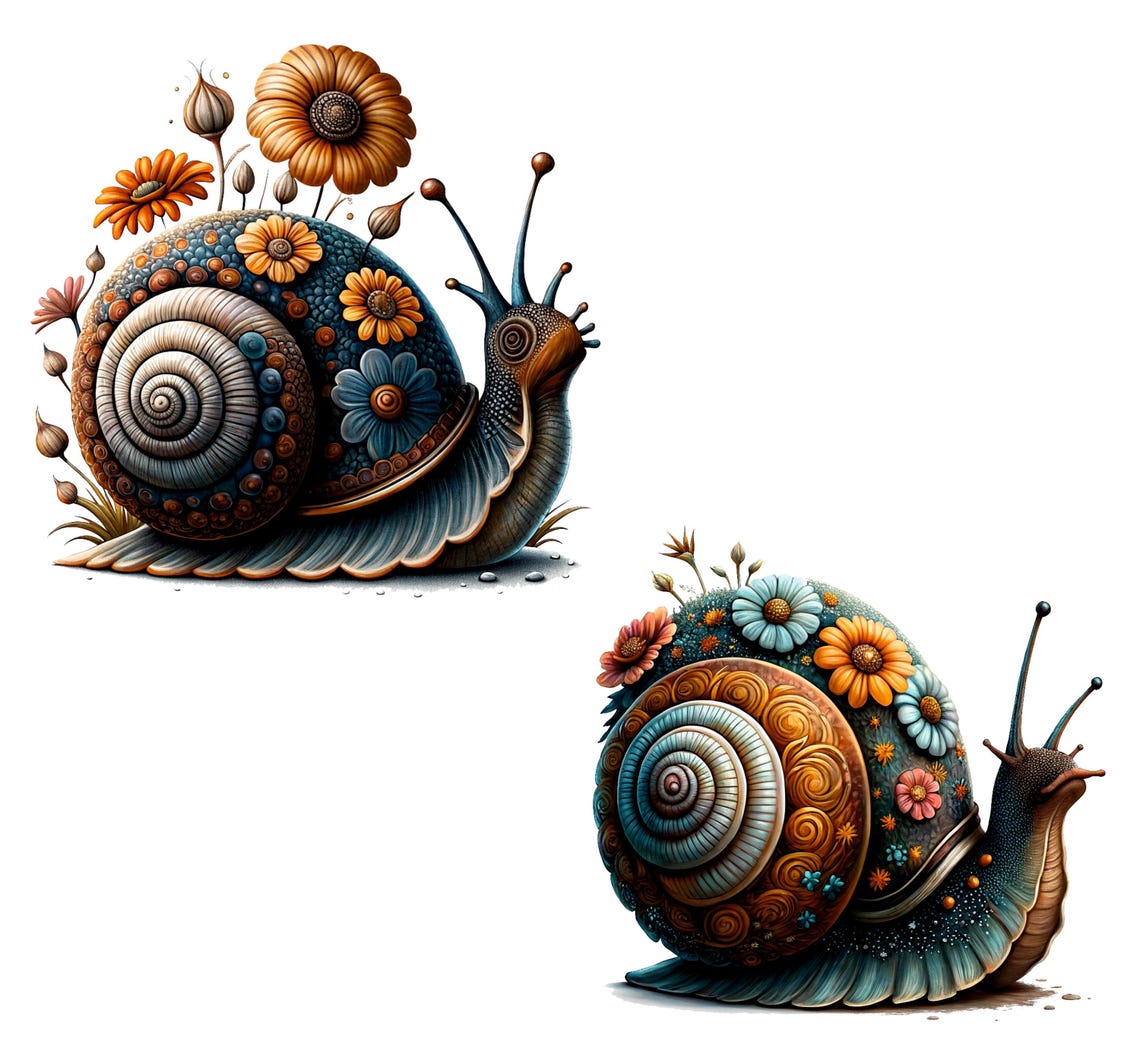 Snails in Flowers Watercolor Clip Art | 12 PNG Cute Garden Animals ...