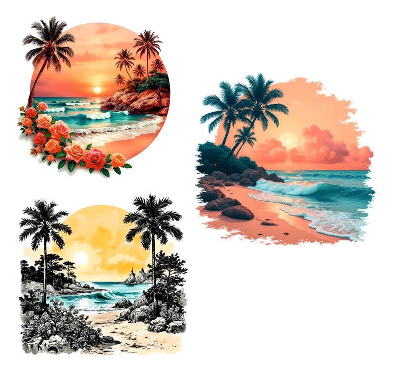 Ocean Beach Watercolor Clip Art 23 PNG | Coastal Summer Digital Art for ...