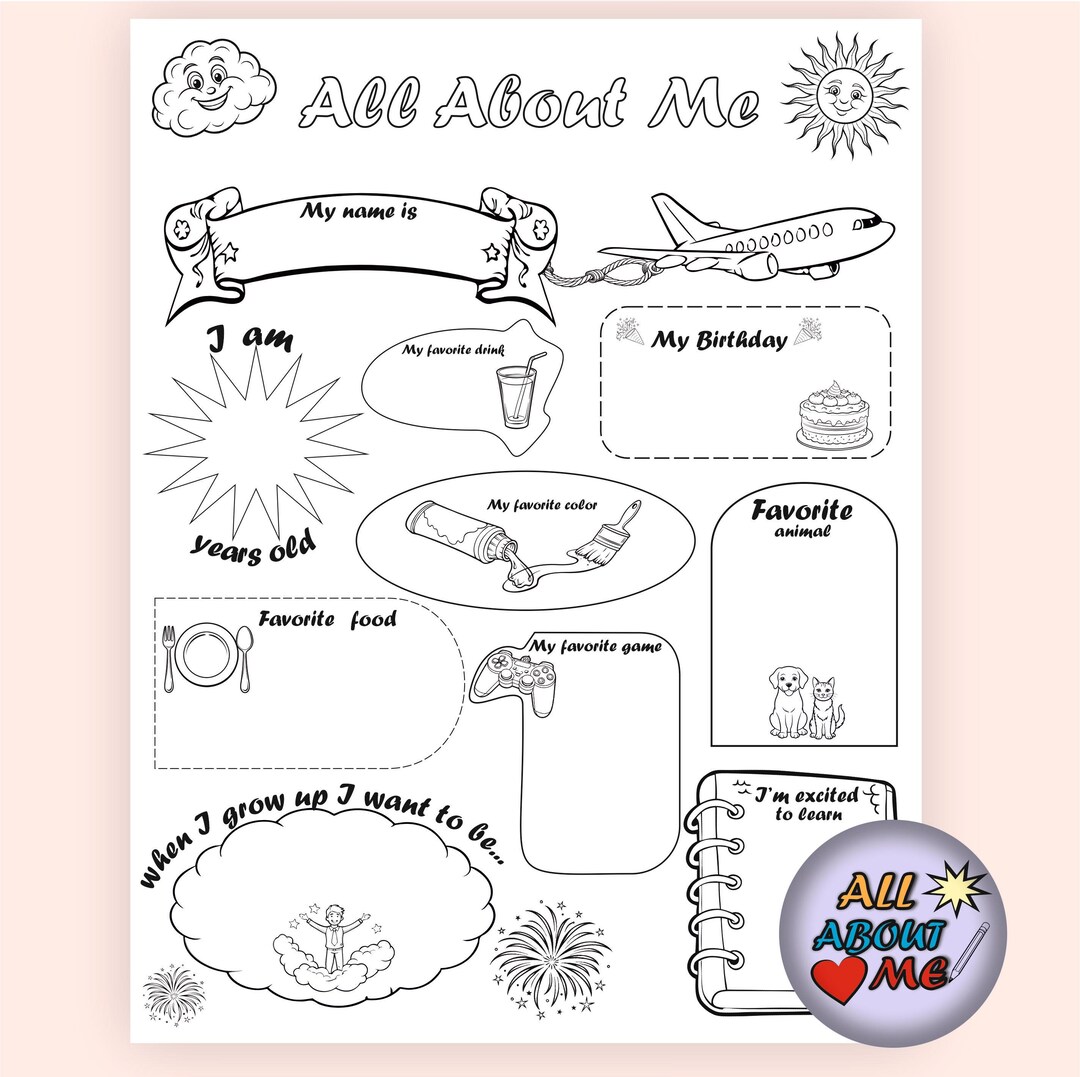 All About Me Educational Coloring Page Printable/back to School ...
