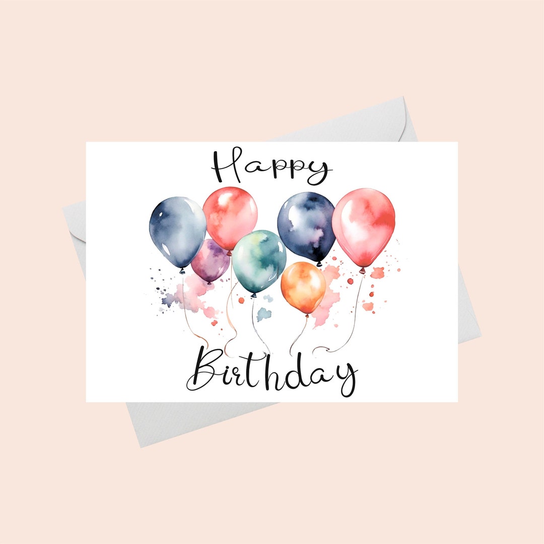 Printable Watercolor Balloons Birthday Card/digital Download/printable ...