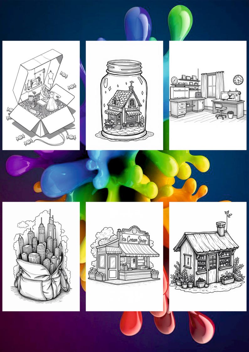 40 Miniature Rooms and Houses Coloring Pages Cozy and Detailed Digital ...