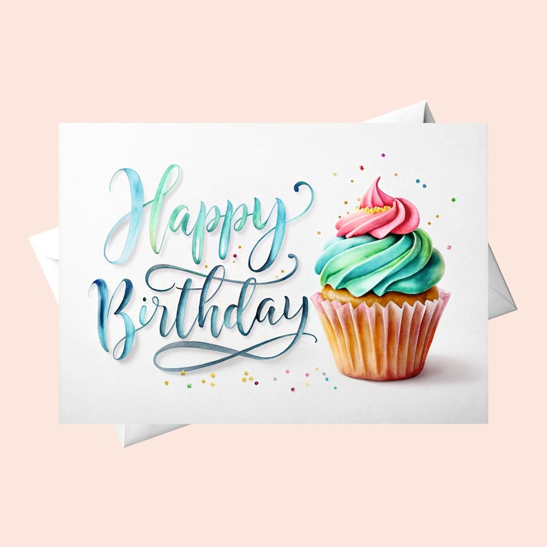 Birthday Cupcake Happy Birthday Card/digital Download/colorful Cupcake ...