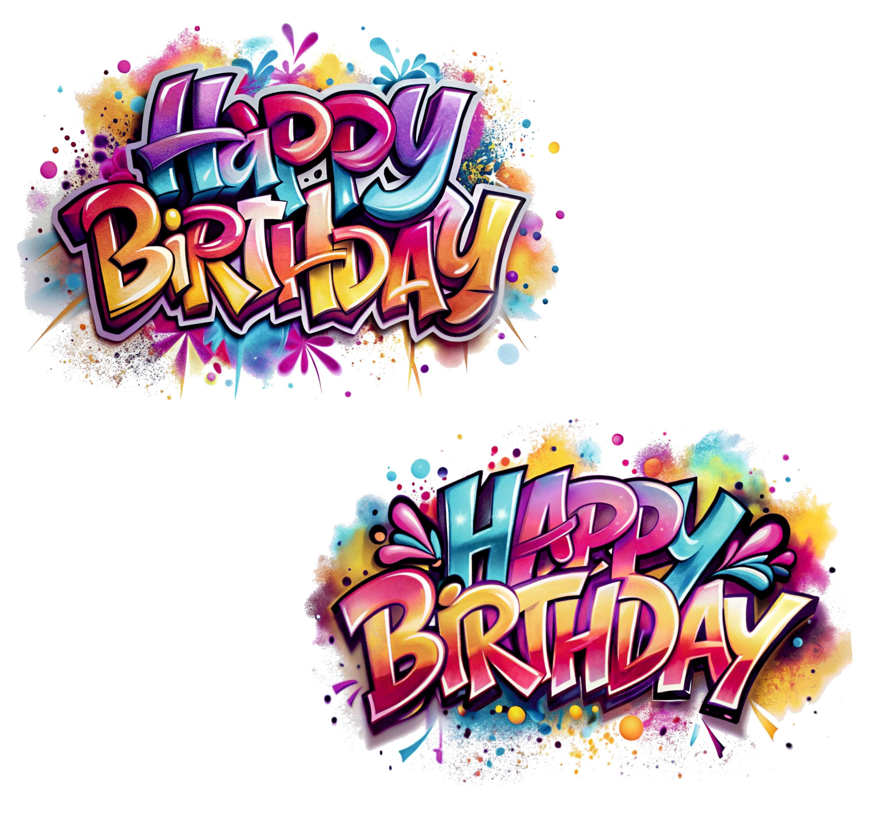 Graffiti Happy Birthday Clip Art: Urban Watercolor PNG Files (digital ...