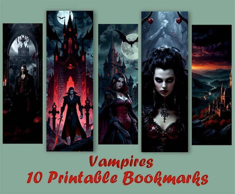Vampire Bookmarks: Gothic Printable Bookmark Set (10pcs) (digital ...