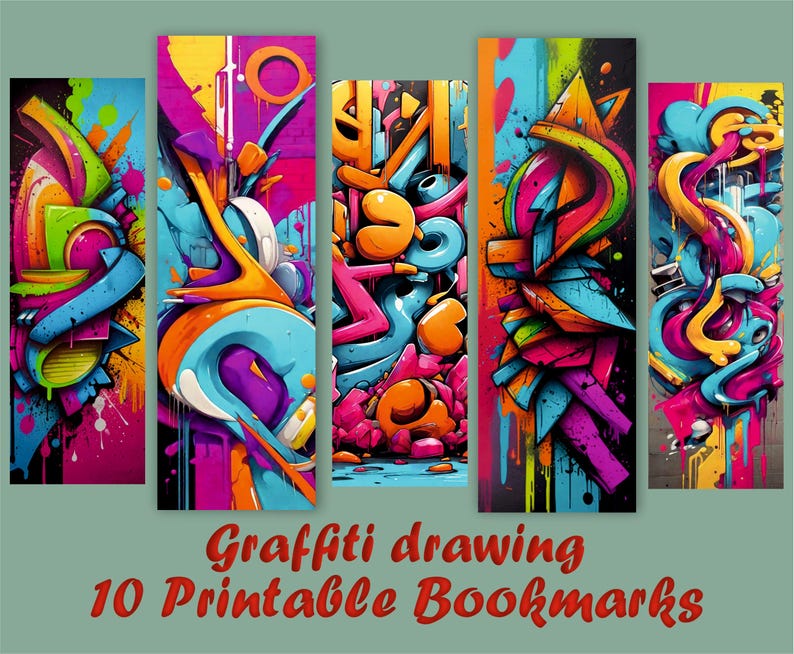 10 Graffiti Printable Bookmarks/jpg Bookmark Sheets/digital Download ...