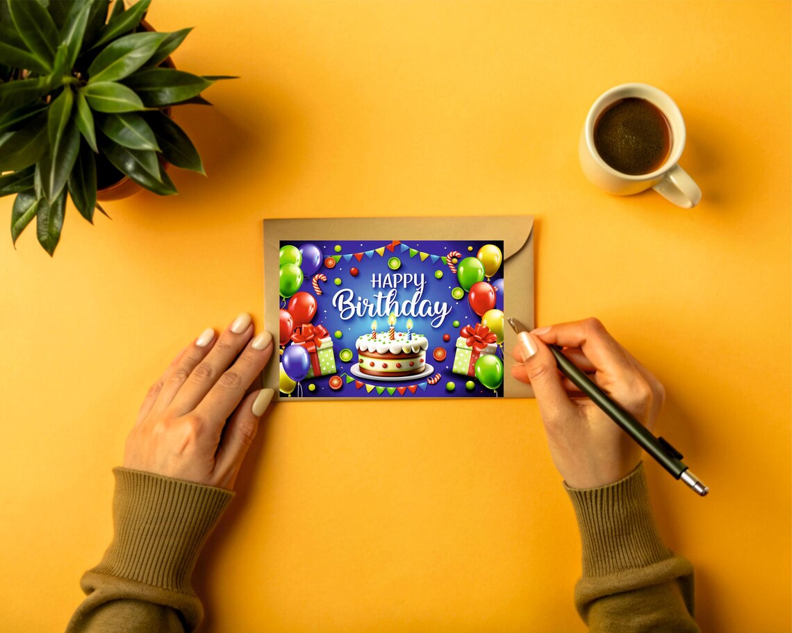Cake & Balloons Birthday Card: Printable Greeting (PDF) - Etsy