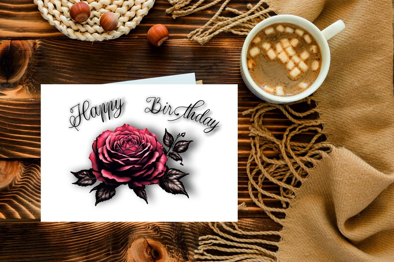 Birthday Card/printable Big Beautiful Rose Birthday Card/digital ...