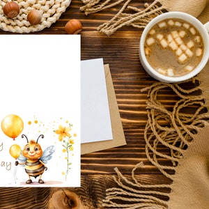 Happy Birthday Card With Fun Bee / Birthday Card With Colorful Balloons ...