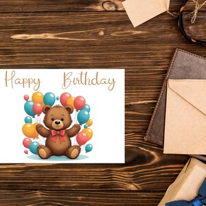 Happy Birthday Card/digital Download/printable Card With Teddy Bear and ...