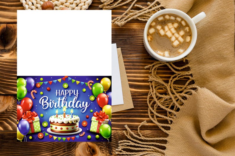 Birthday Card With Beautiful Cake Balloons / Printable Birthday Card ...