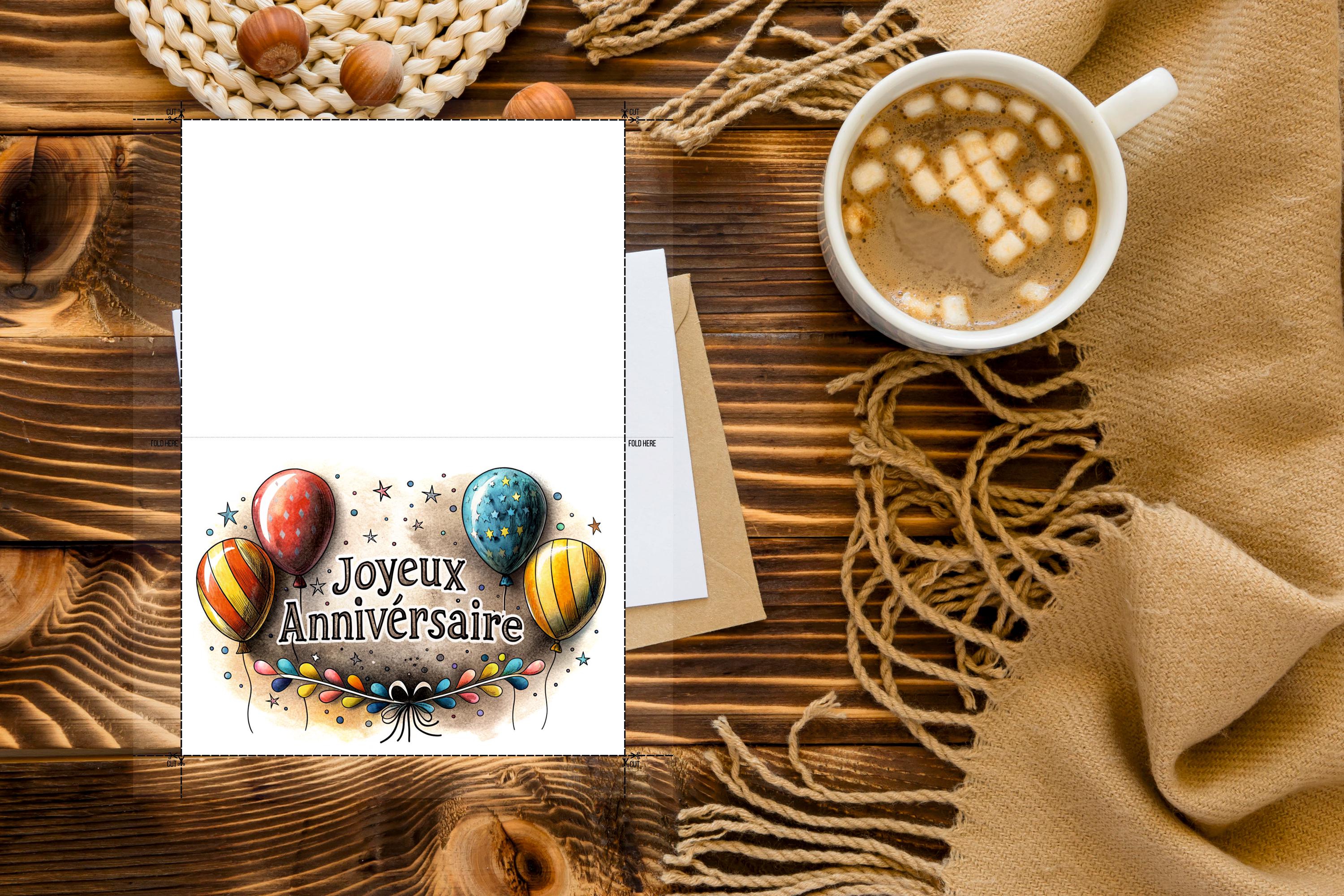 Printable French Birthday Card – Joyeux Anniversaire Balloon Design ...
