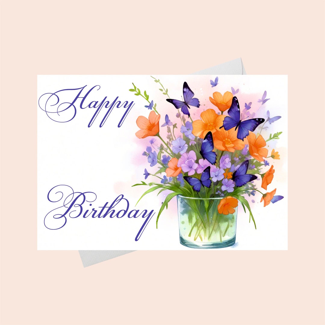 Floral Happy Birthday Card/printable Birthday Card With Colorful ...