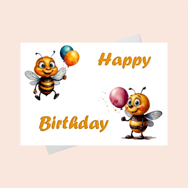 Kids Birthday Card With Funny Bees / Birthday Card With Colorful ...