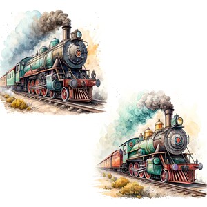 Steam Locomotives Watercolor Clip Art | Vintage Train 21 JPG | Railway ...