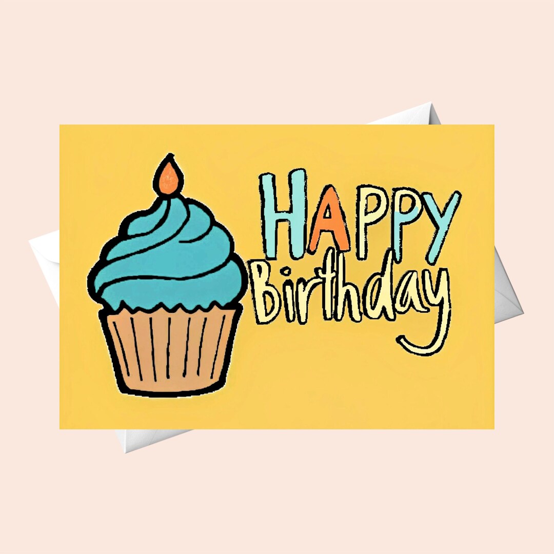 Cupcake Happy Birthday Card: Printable Colorful Design (PDF) - Etsy
