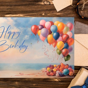 Printable Watercolor Balloons Birthday Card/digital Download/printable ...