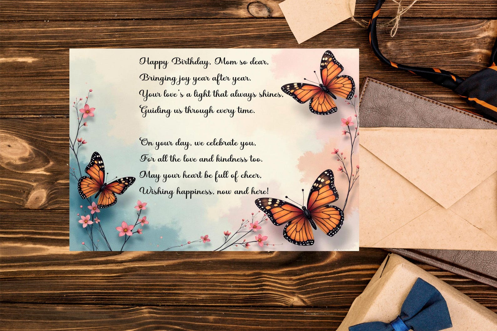 Printable Mom Poems Card – Watercolor Butterflies, Instant Download PDF ...