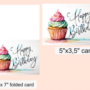 Birthday Cupcake Happy Birthday Card / Digital Download / Colorful ...