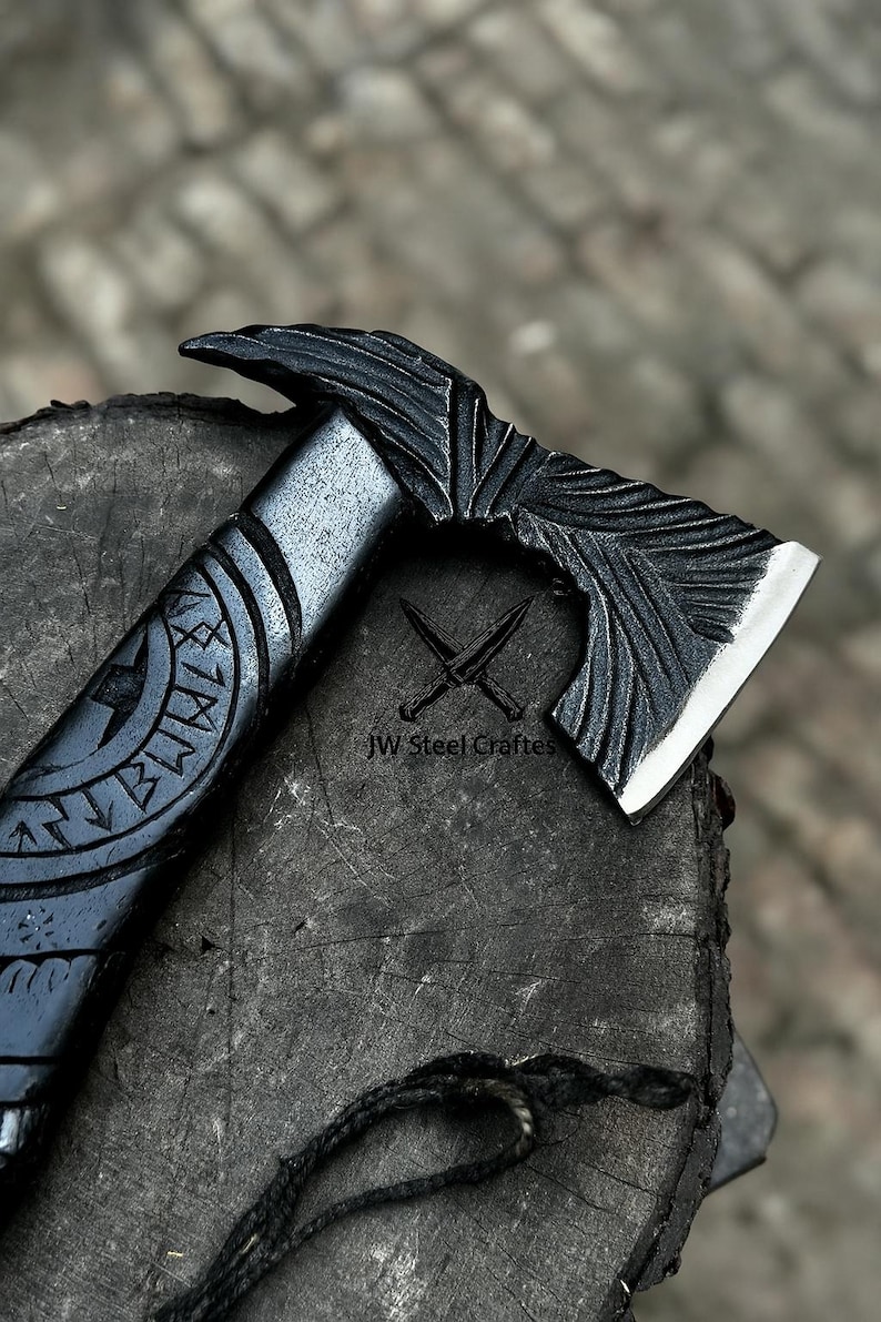 Engraved Viking Axe – Handmade Bearded Axe With Carved Wooden Handle ...