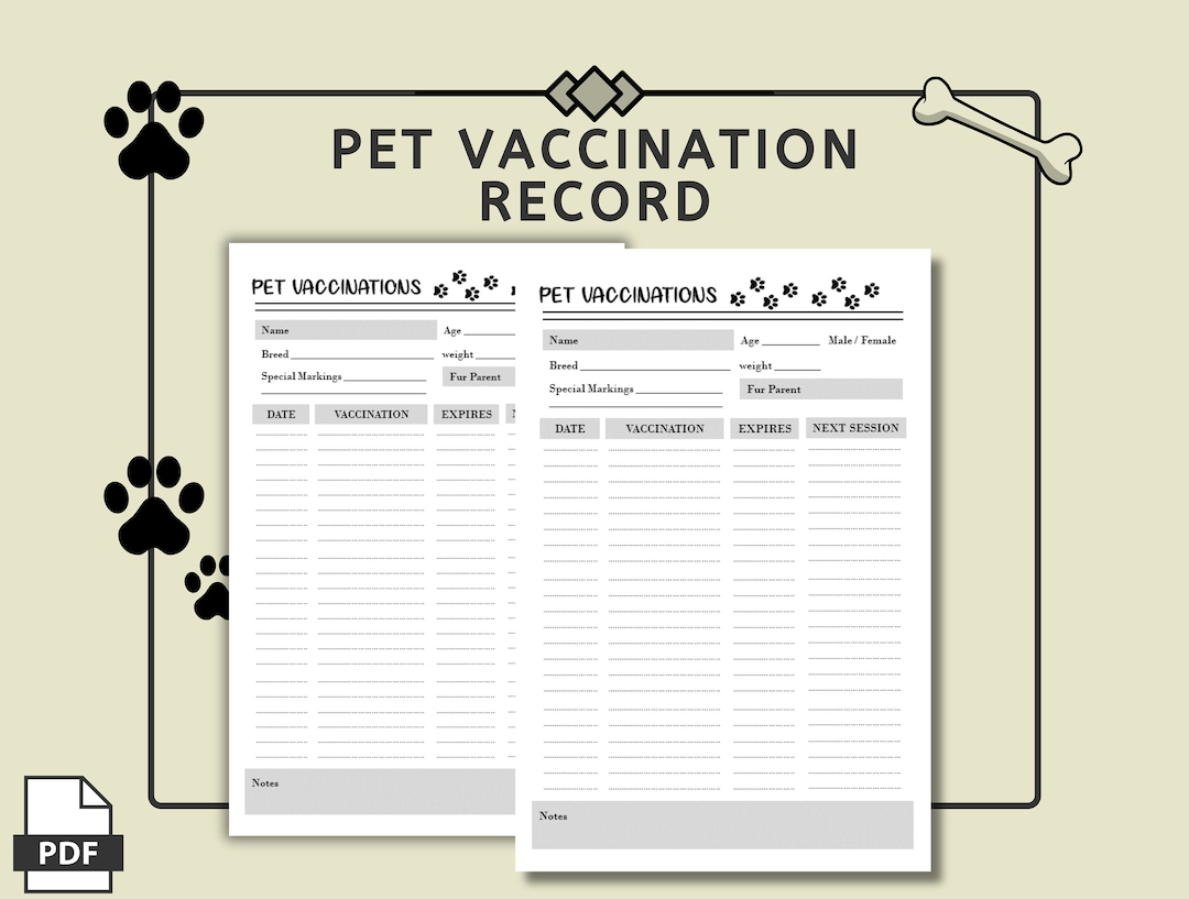 Pet Vaccination Record - Record Sheet for Pet Lovers Dogs Puppies - Pet ...