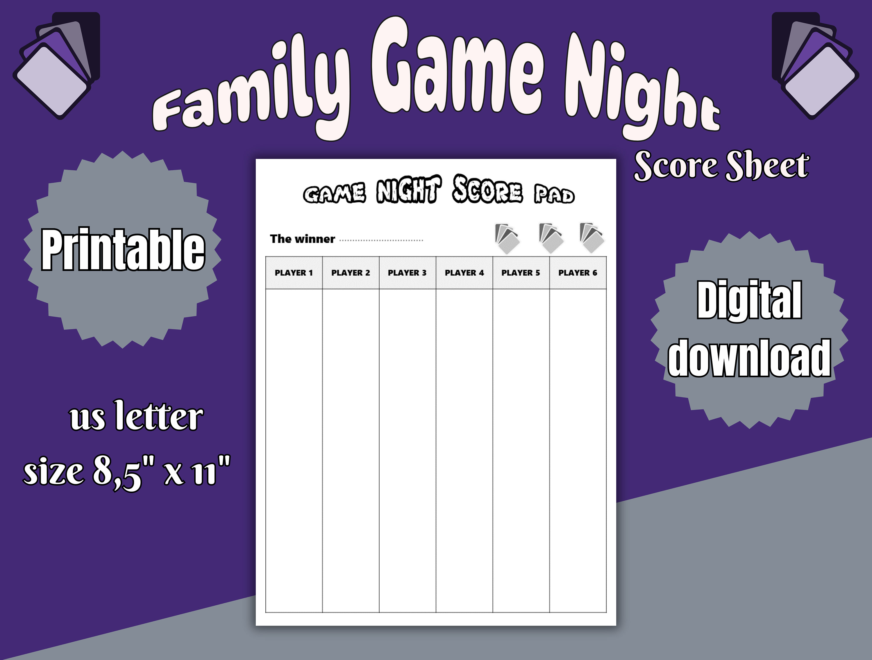 Game Night Score Sheets, Printable Family Game Night Score Sheet, Blank ...