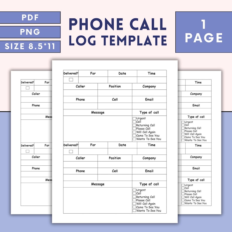 Phone Call Log Template: Small Business Notes (PDF, PNG) - Etsy