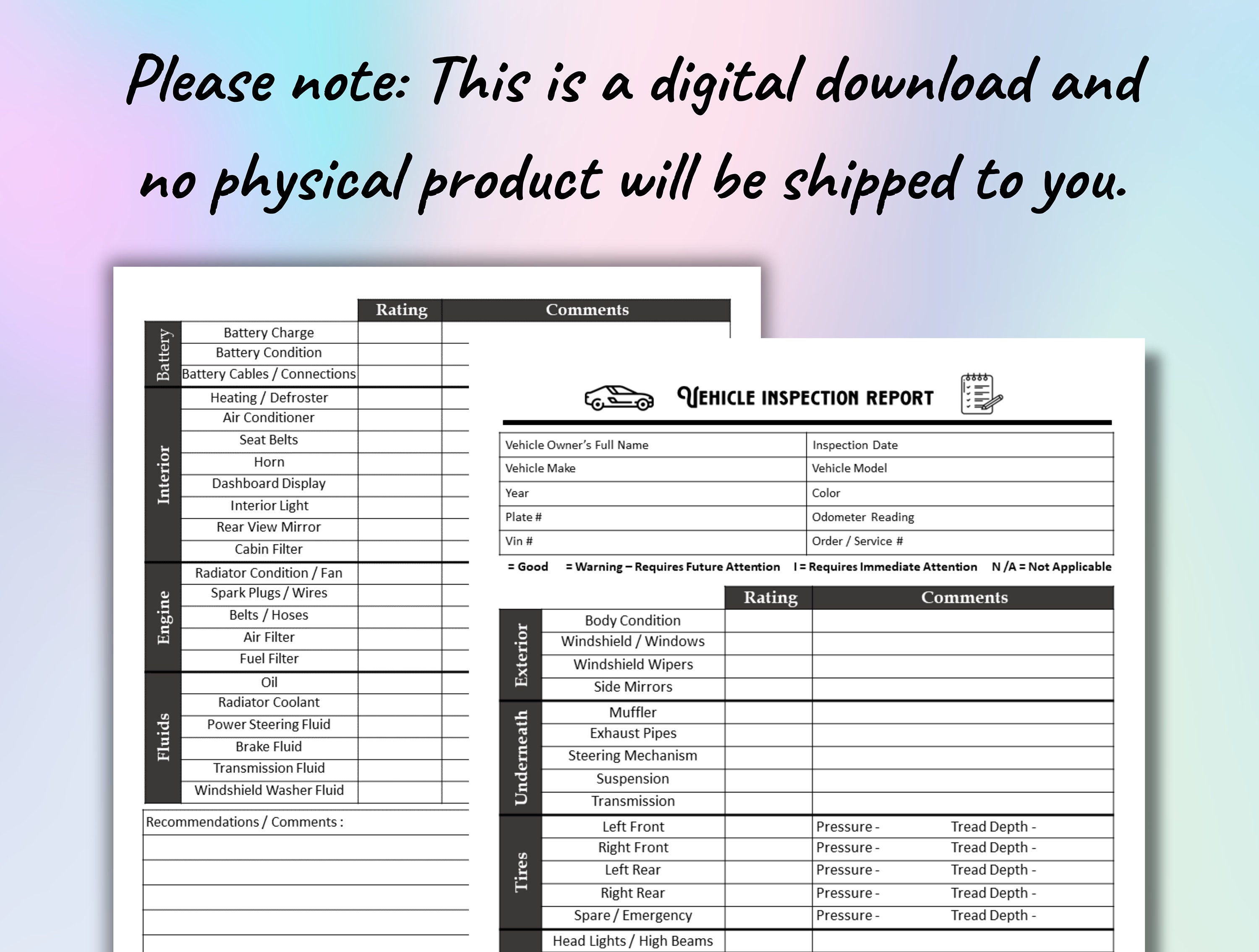 Vehicle Inspection Report: Driver's Daily Checklist (PDF) - Etsy