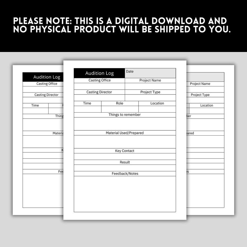Audition Tracker Template: Actor Audition Log (PDF & PNG) - Etsy