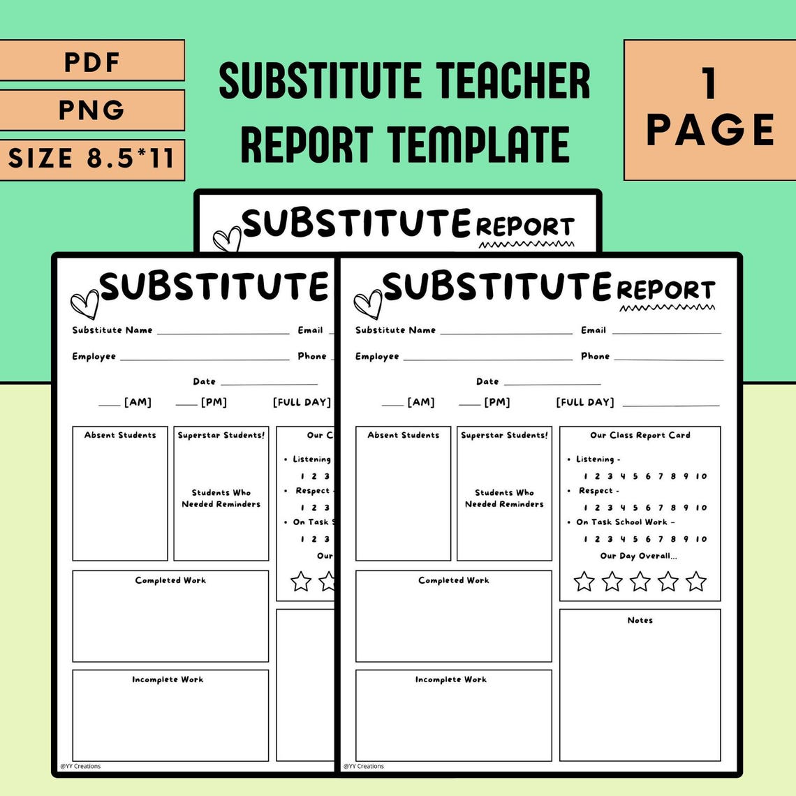 Substitute Teacher Report Template: Printable Note (PDF & PNG) - Etsy