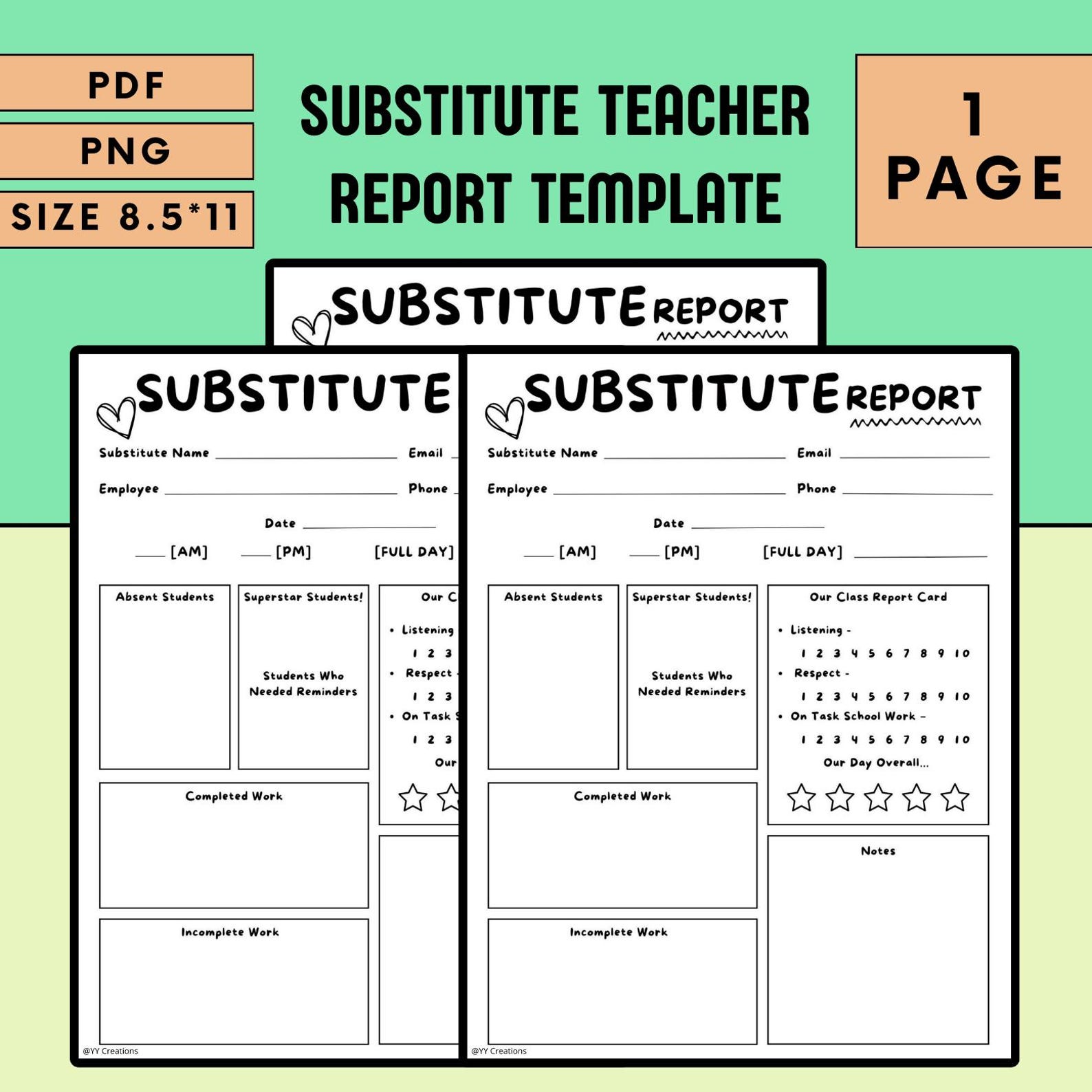 Substitute Teacher Report Form | Daily Sub Note Printable | Classroom ...