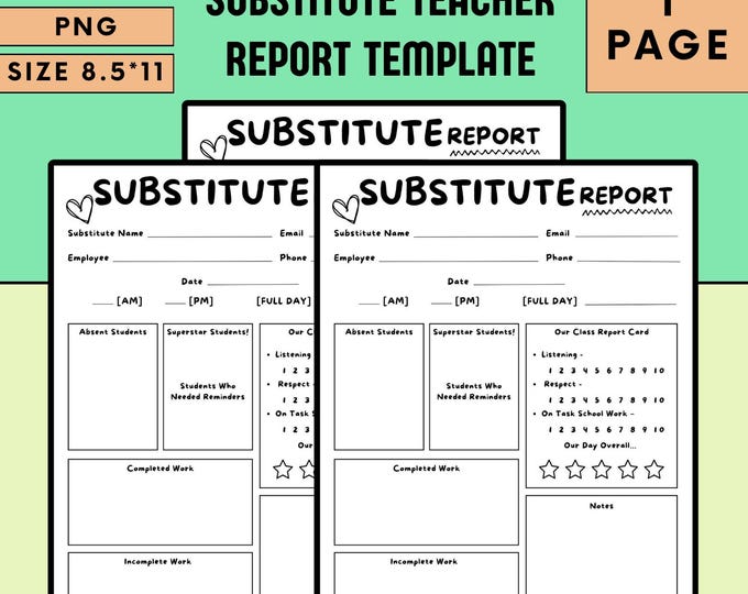 Substitute Teacher Report Template: Printable Note (PDF & PNG) - Etsy