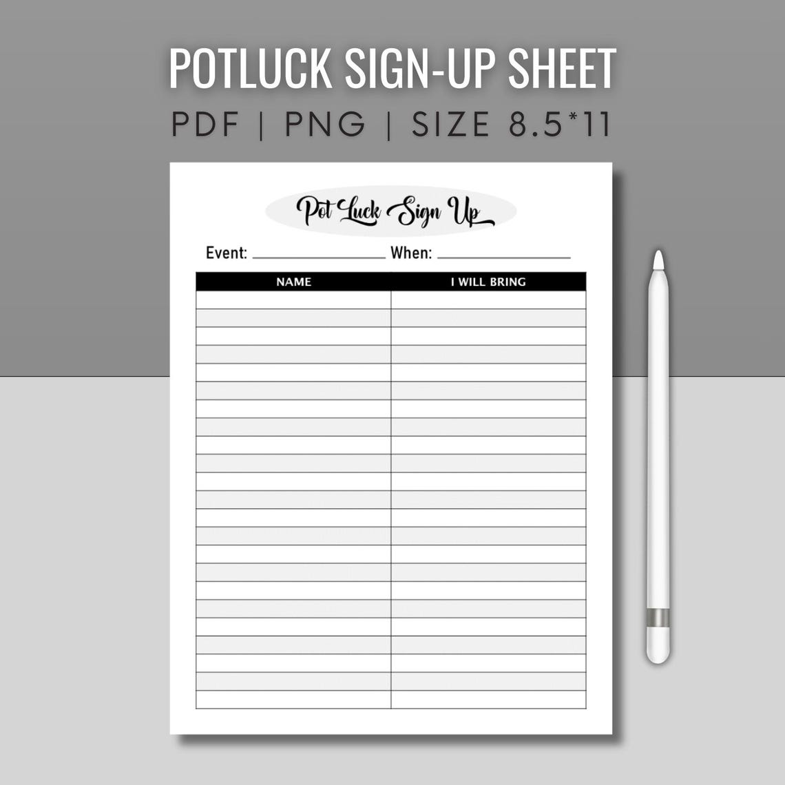 Potluck Sign-up Sheet | Printable Party Food Planner | Work & Holiday ...