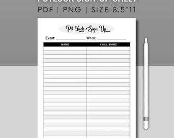 Potluck Sign-up Sheet Template, Minimalist Printable Potluck Sign-up ...