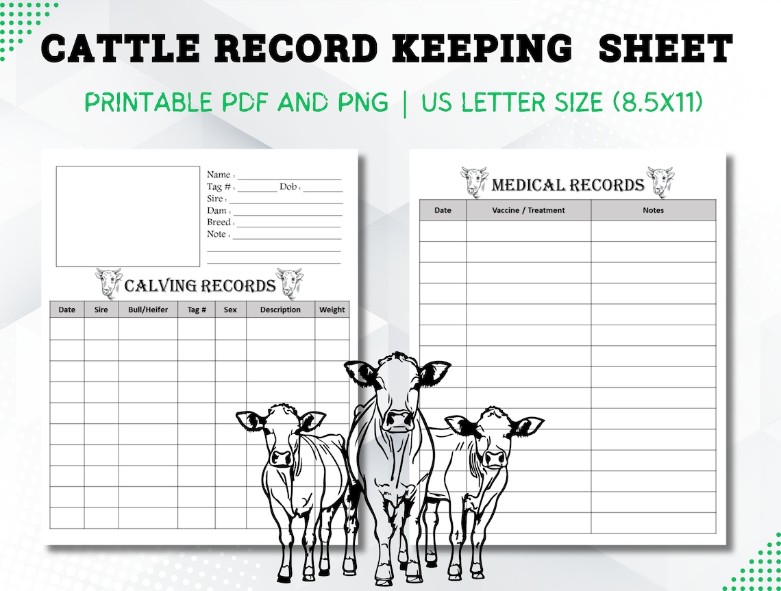 Cattle Record Keeping Sheet: Calving & Medical Records (PDF, PNG) - Etsy