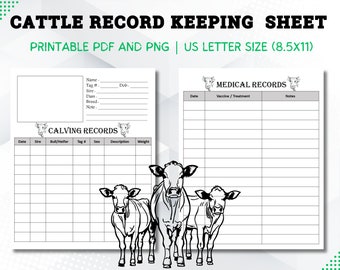 Printable Cattle Records Page Instant Download 8.5x11 PDF Homestead ...